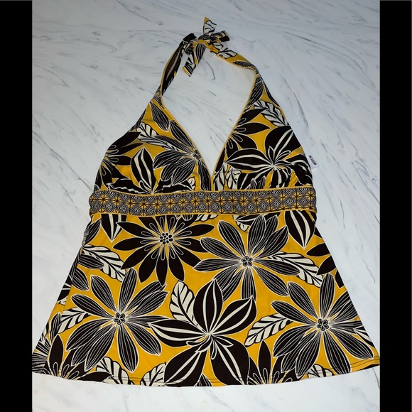 Coco Reef | Swim | Coco Reef Yellow Floral Brown Halter Tie Top 34 D ...